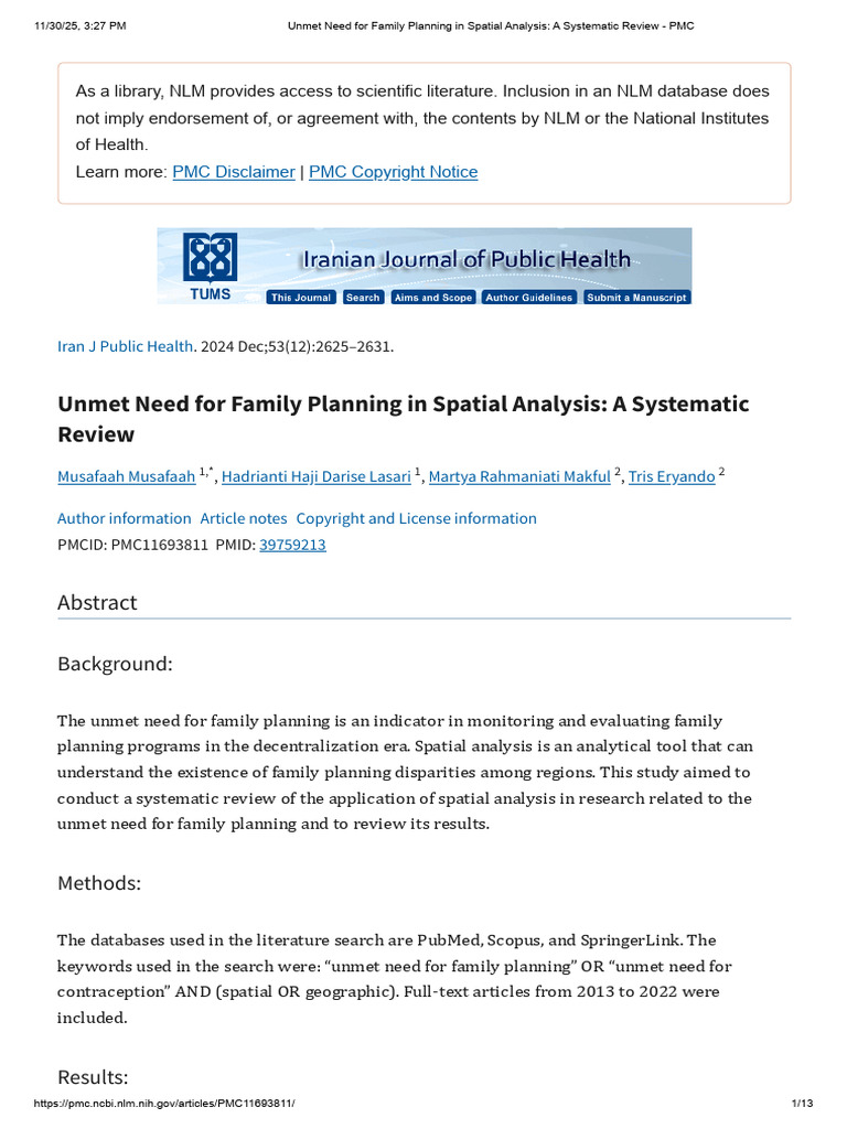 Musafah 2024 - Unmet Need for Family Planning in Spatial Analysis_ a ...