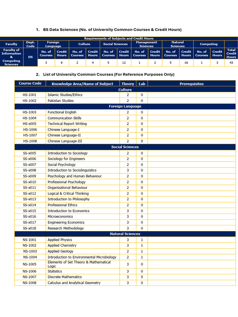BS Data Sciences Course Structure Overview | PDF