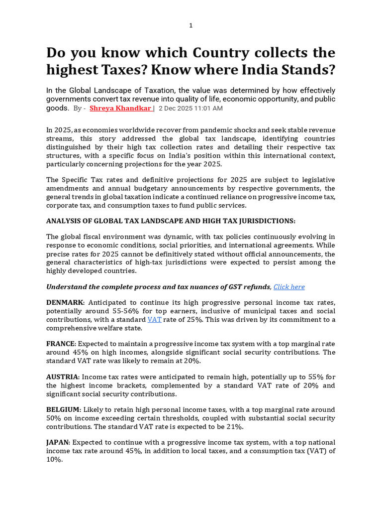 Global Tax Rates: India's 2025 Position | PDF | Taxes | Income