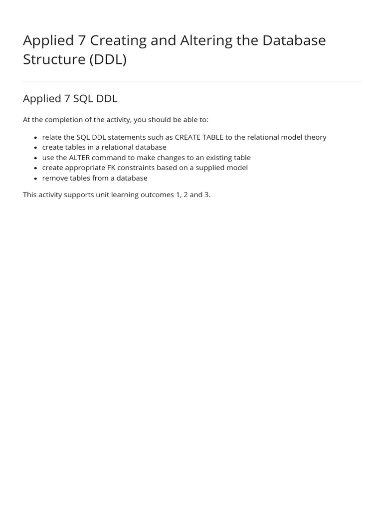 SQL DDL: Create and Alter Database Tables | PDF | Computer Data ...