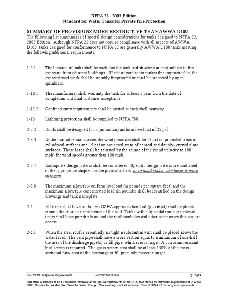 NFPA 22 (2003) Special Requirements | PDF | Pipe (Fluid Conveyance ...
