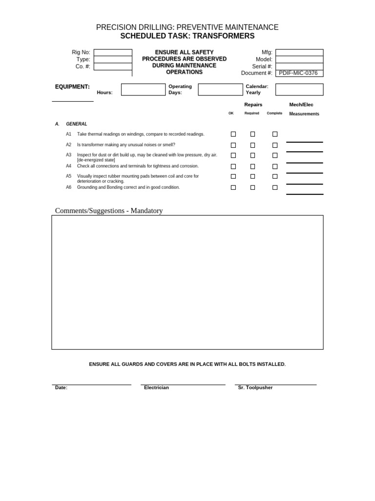 Transformer Maintenance Checklist | PDF