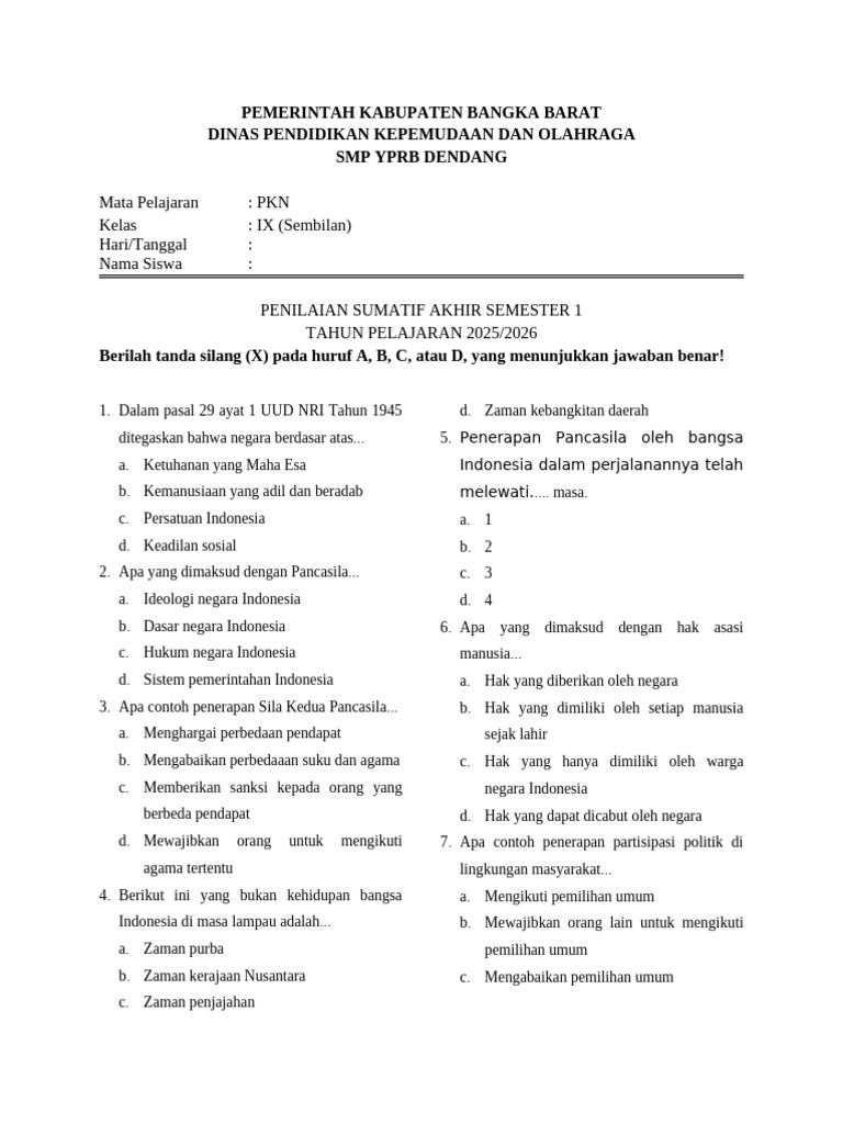 PKN Kelas 9 Semester 1 | PDF