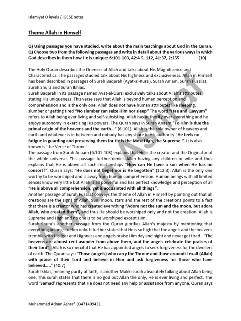 Theme Questions (1 and 2) (1) | PDF | God In Islam | Surah