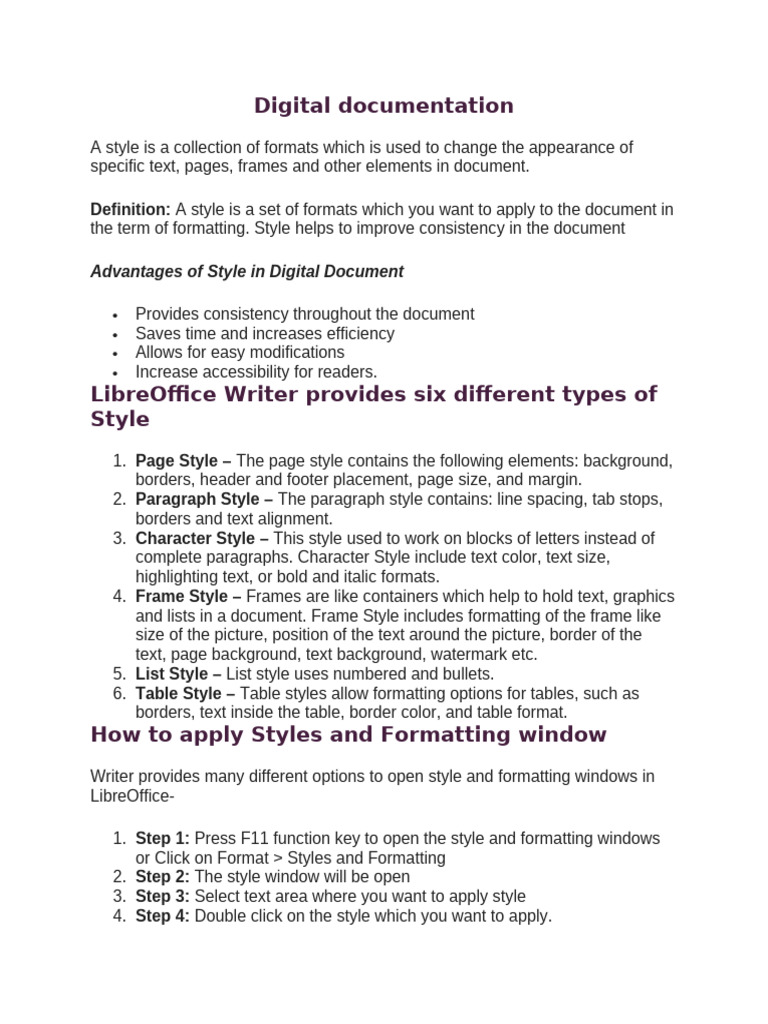 LibreOffice Writer Styles and Formatting Guide | PDF | Table Of ...