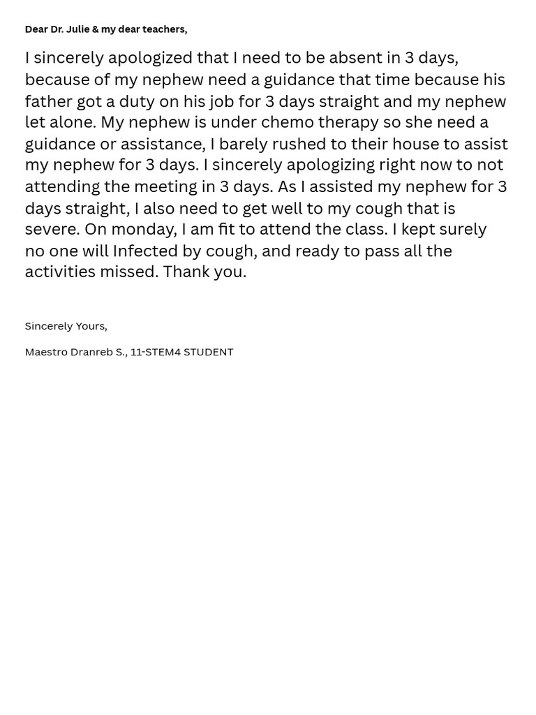 Absence Notification for 3 Days | PDF