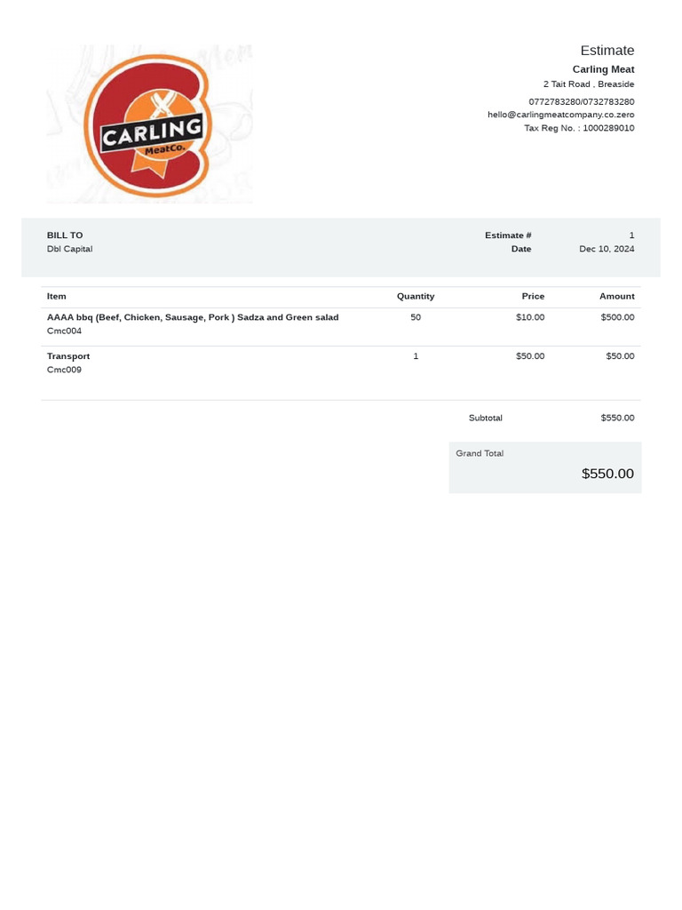 BBQ Catering Estimate for Dbl Capital | PDF