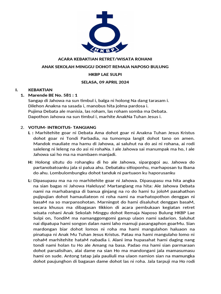 Retret Rohani Anak Sekolah Minggu HKBP | PDF