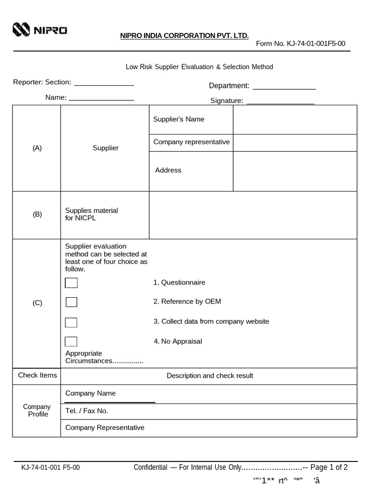 Low Risk Supplier Evaluation Form - KJ-74!01!001F5 | PDF | Business