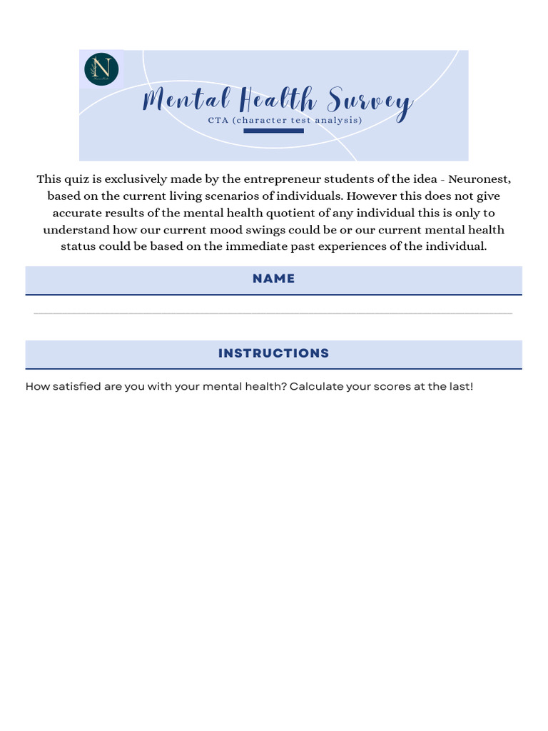 Mental Health Quiz and Analysis | PDF