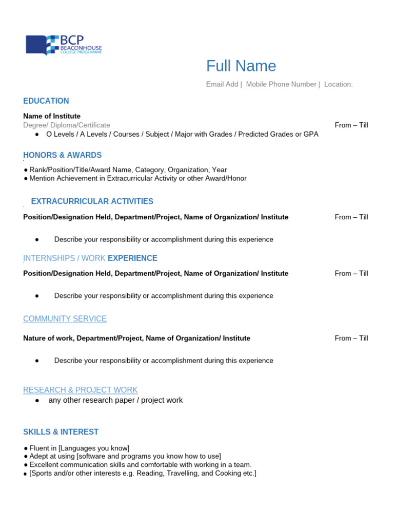 Comprehensive CV Template Guide | PDF