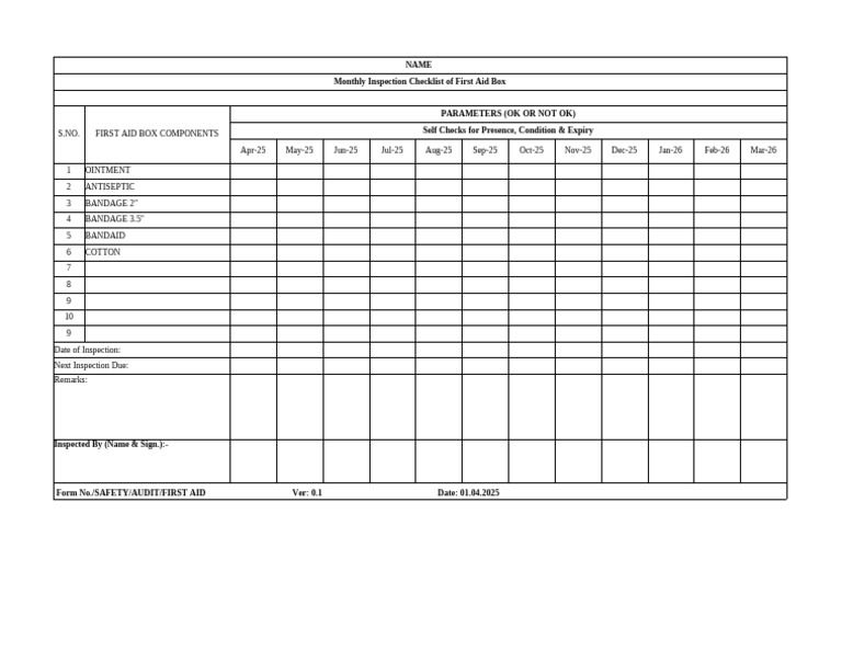Monthly Inspection of First Aid Box | PDF