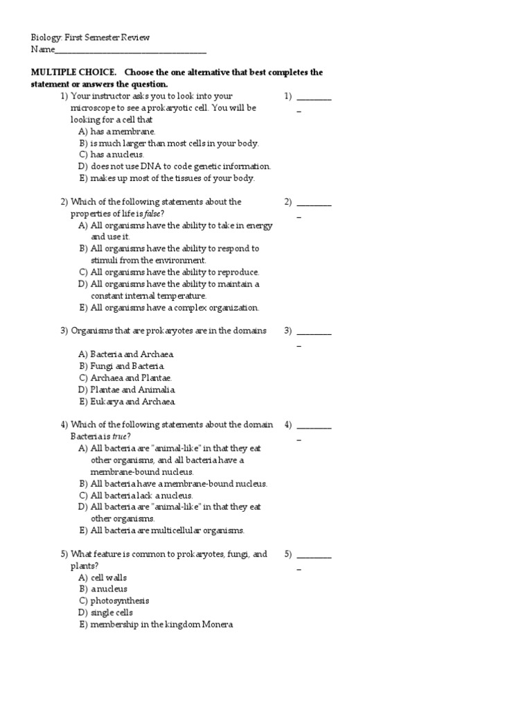 Biology Semester Review Questions | PDF | Lysosome | Cell (Biology)