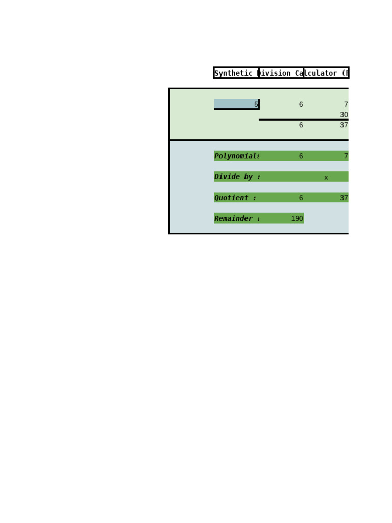 Synthetic Division Calculator for Polynomials | PDF | Division ...