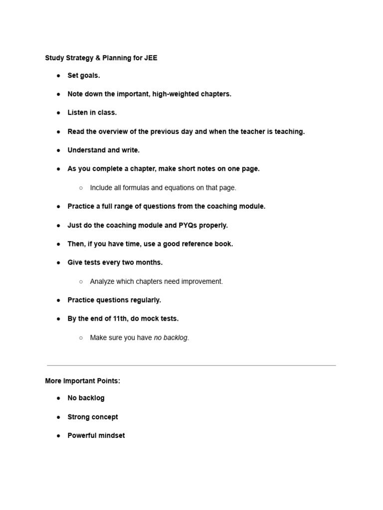 Study Strategy & Planning for JEE | PDF