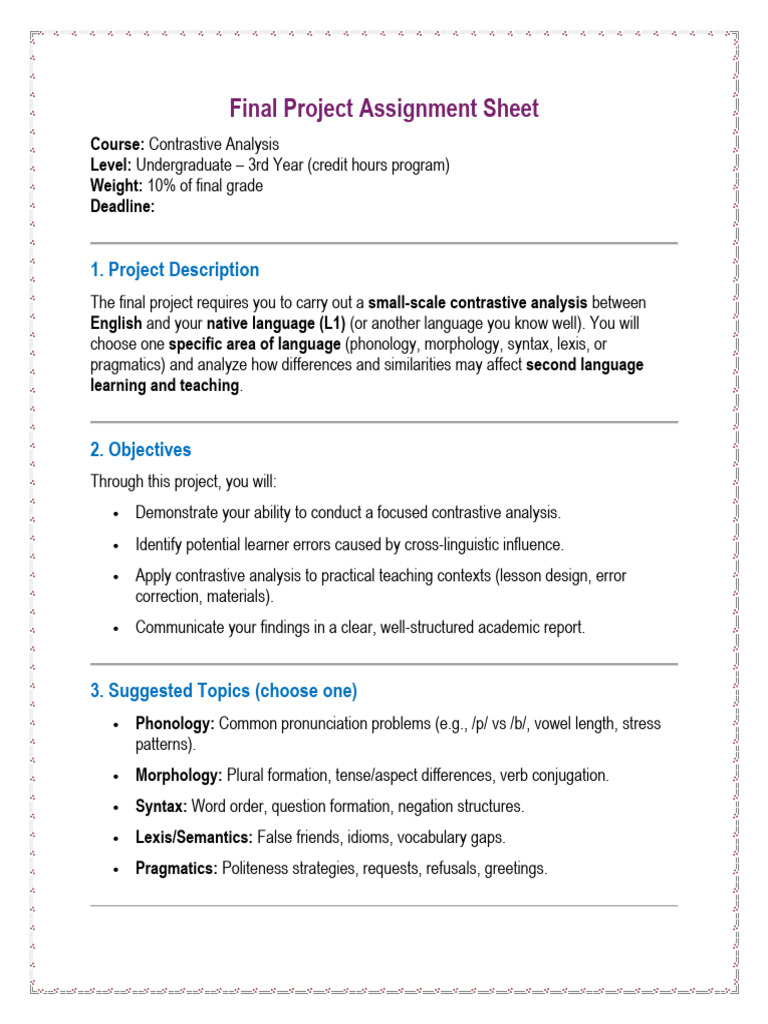 Final Project Assignment Sheet | PDF | English Language | Morphology ...