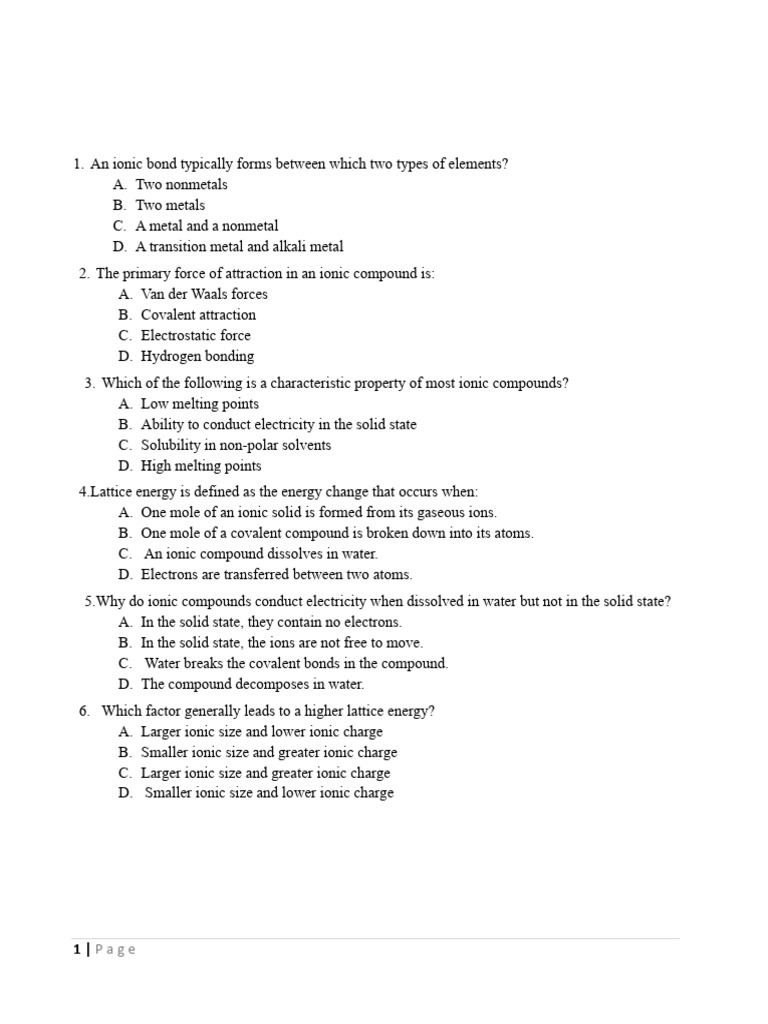 Ionic and Covalent Bonding Quiz | PDF | Chemical Bond | Ionic Bonding
