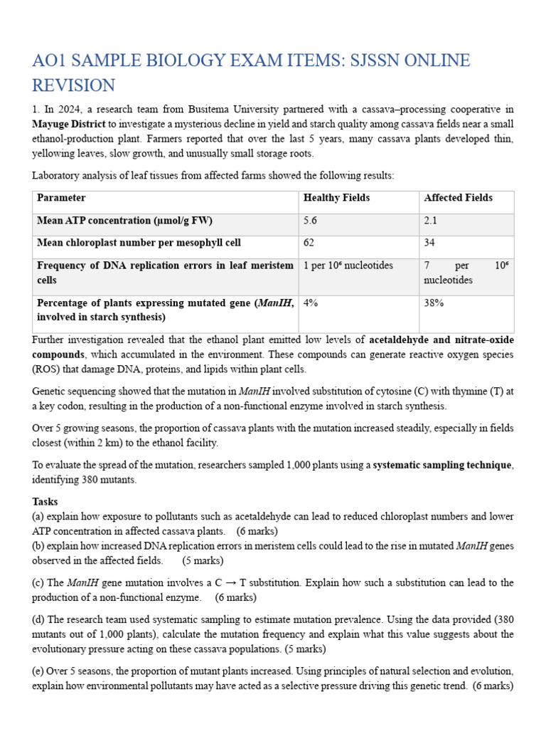 Cassava and Fish Genetic Decline Study | PDF | Mutation | Dna