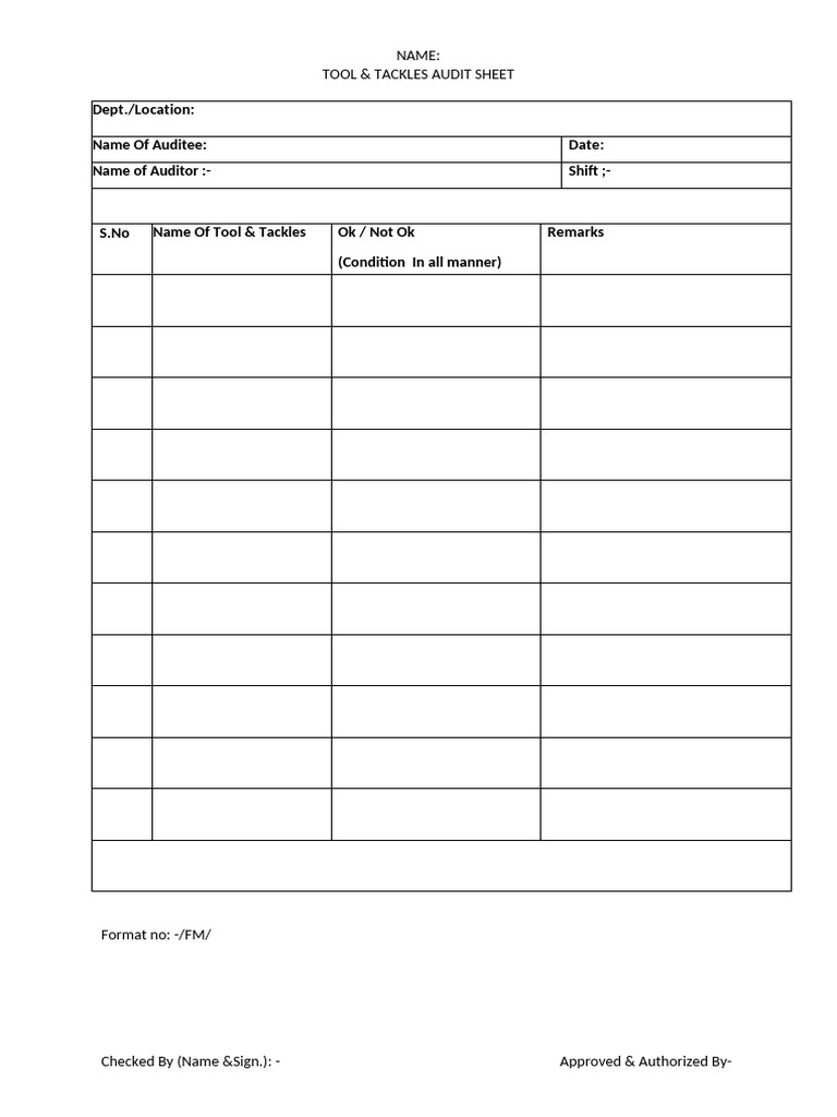 Tool & Tackles Audit Checklist | PDF