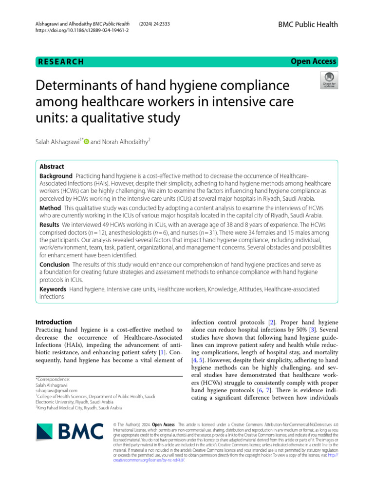 Hand Hygiene Compliance in ICUs: Factors | PDF | Hand Washing ...