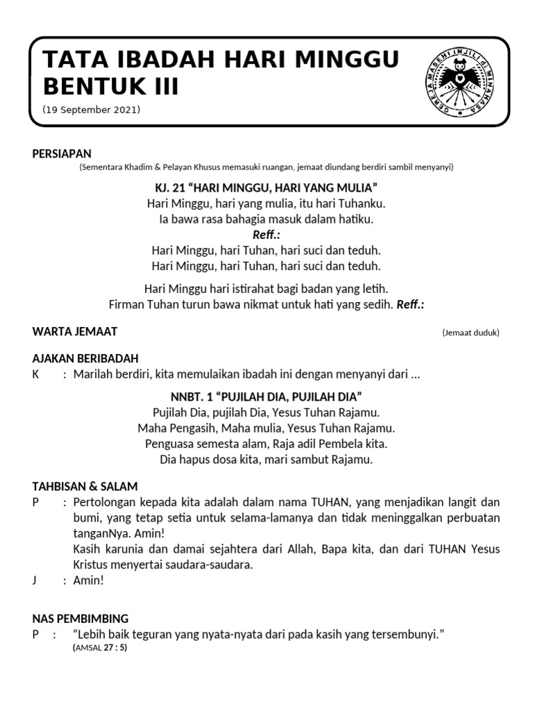 Tata Ibadah Hari Minggu dan Baptisan | PDF