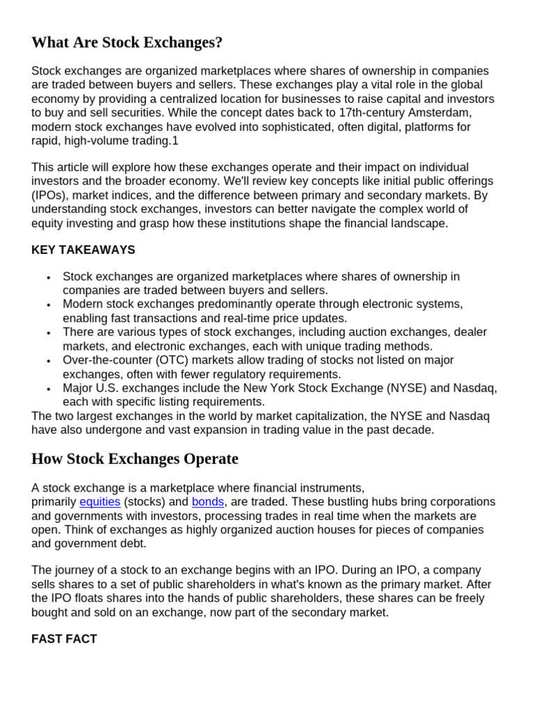 Understanding Stock Exchanges Explained | PDF | Stocks | Nasdaq