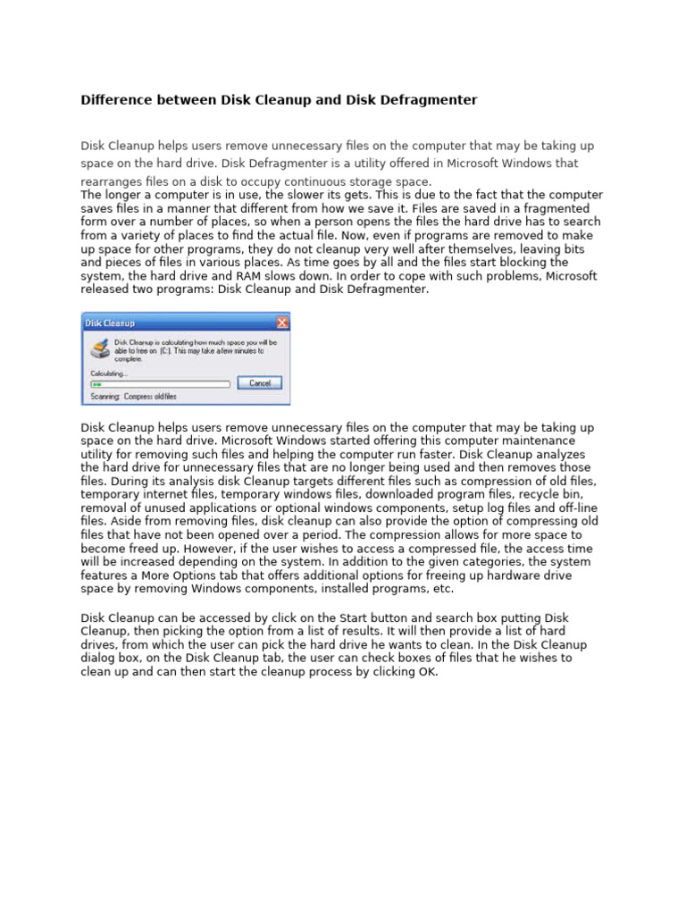 Disk Cleanup vs. Disk Defragmenter Explained | PDF | Computer File ...