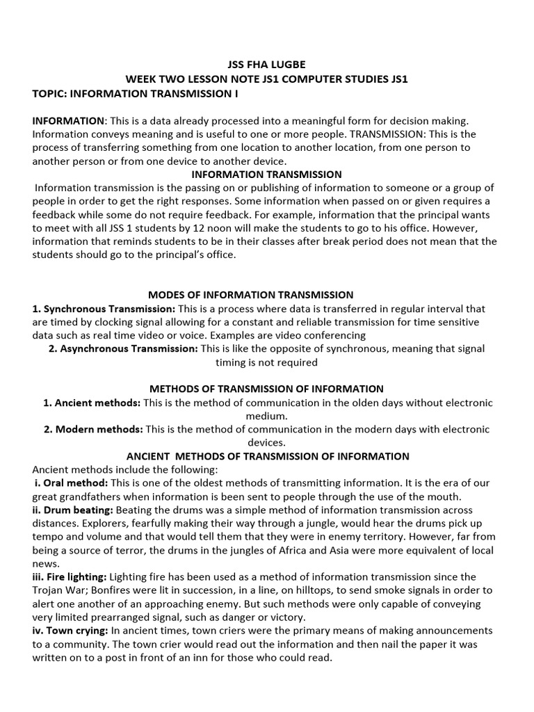 Information Transmission in Computer Studies | PDF | Fax | Information ...