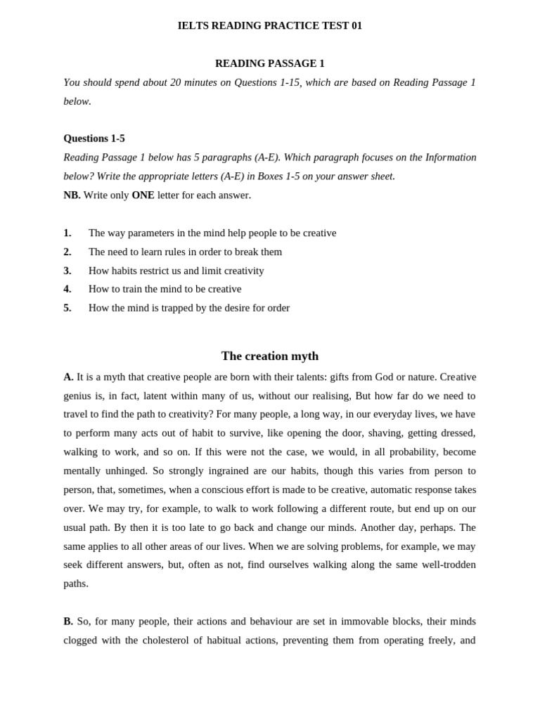 IELTS Reading Practice Test 01 | PDF | Voicemail | Mind