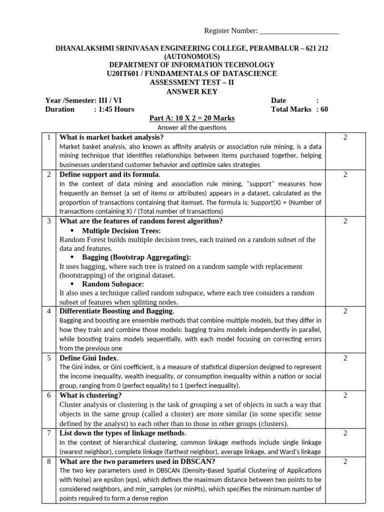 U20IT601 FDS AT II QP SET-1 ANSWER KEY | PDF