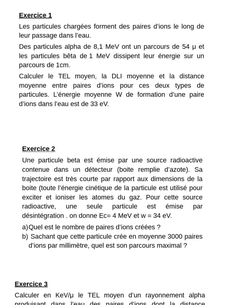 Calculs de TEL et DLI pour particules ionisantes | PDF