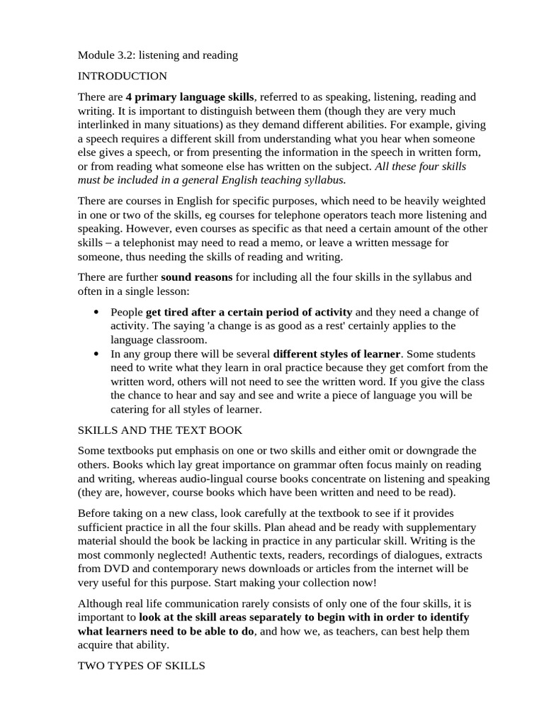 Module 3.2 Receptive Skills | PDF | Reading Comprehension | Vocabulary