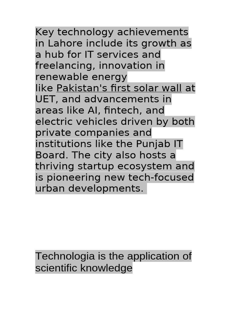 Key Technology Achievements in Lahore Include Its | PDF