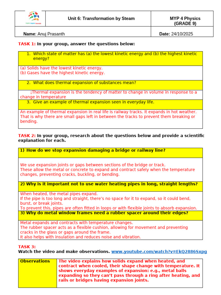 04. Thermal Expansion- Worksheet 3 (1) | PDF