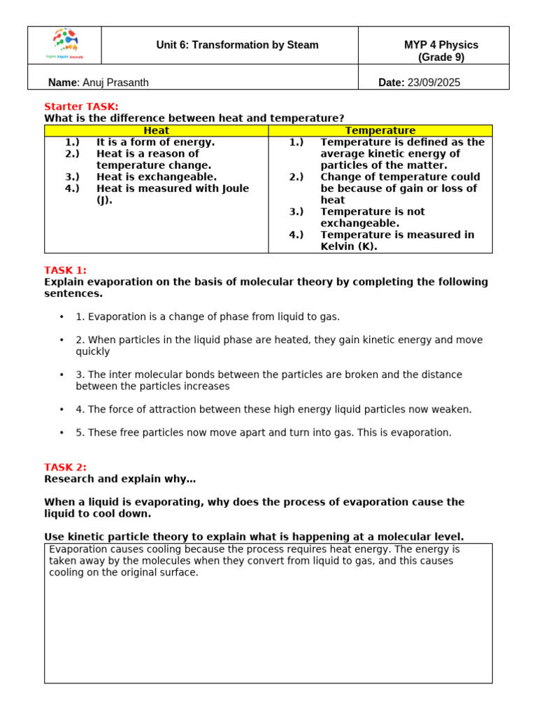 Temperature Vs Heat Kinetic Theory - Worksheet - Copy 1 .Docx-Anuj ...