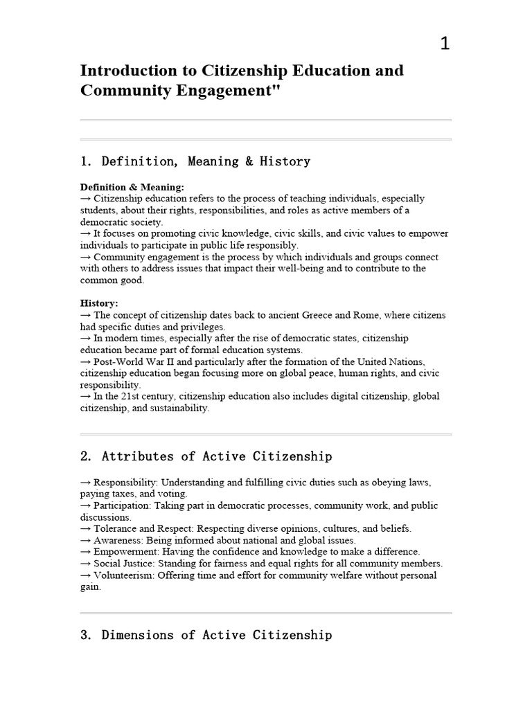 Citizenship Education and Community Engagement | PDF | Sustainable ...