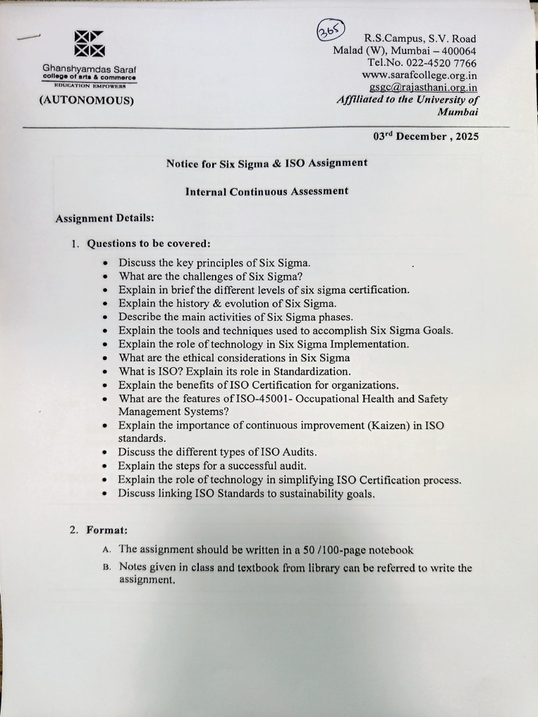 Six Sigma and ISO Assignment Guide | PDF | Business