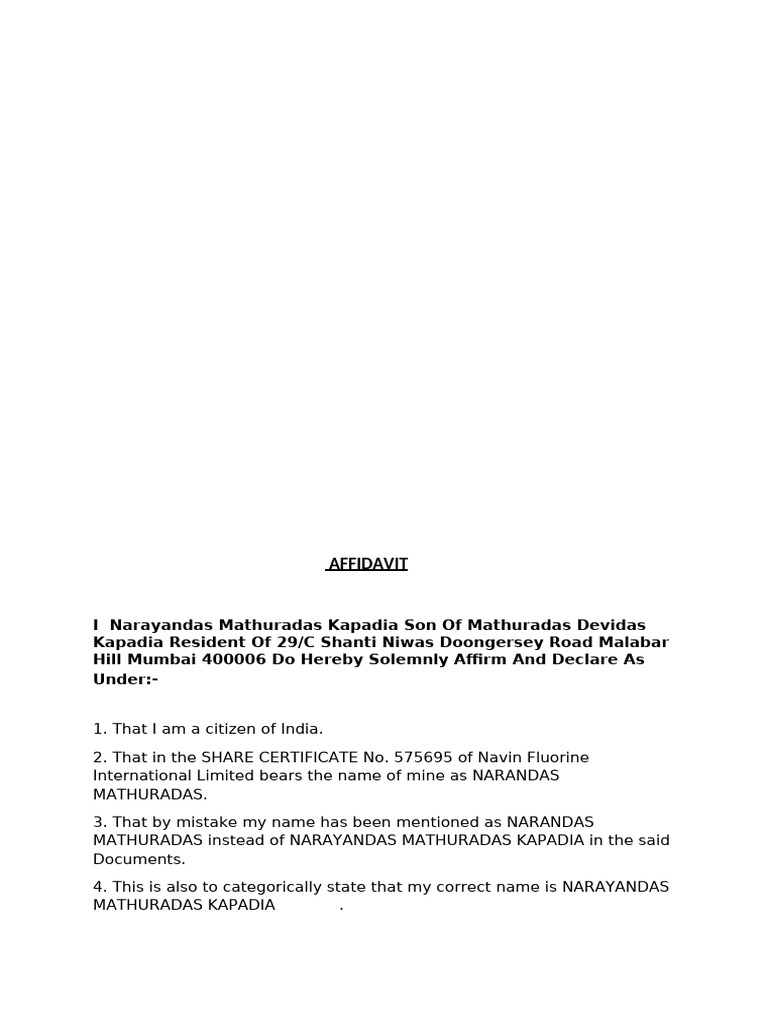 Name Correction Affidavit Template | PDF