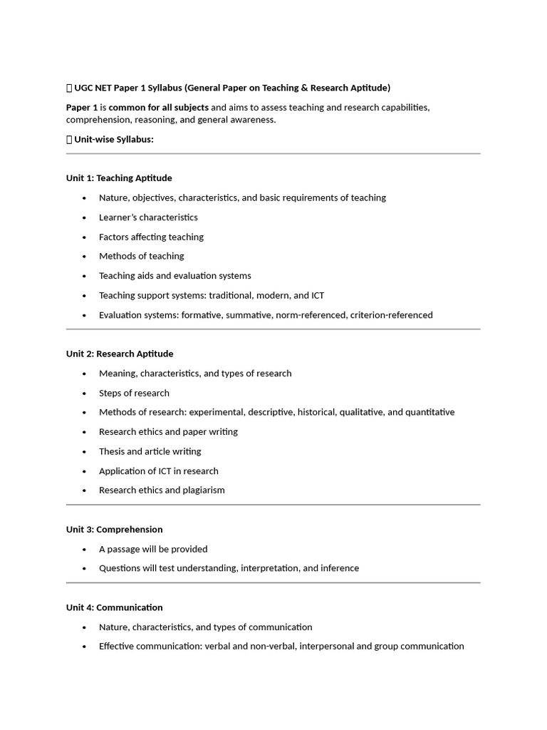 ? UGC NET Paper 1 Syllabus | PDF | Reason | Educational Technology