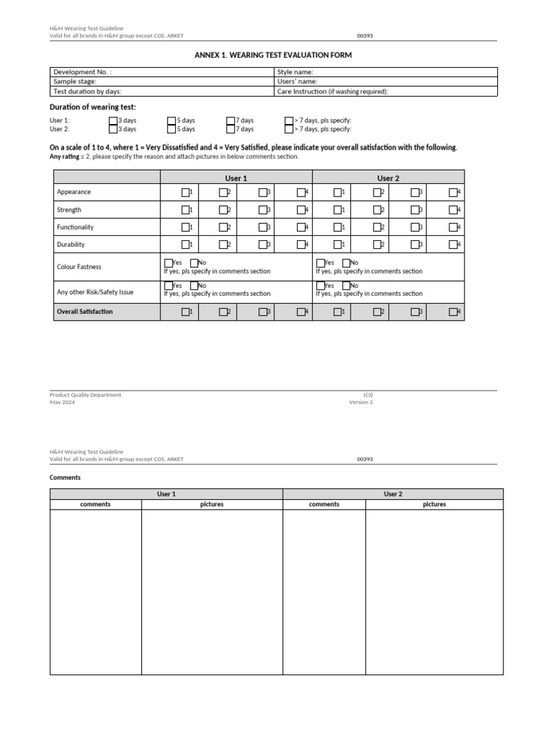 00393-2-HM Wearing Test Evaluation Form | PDF