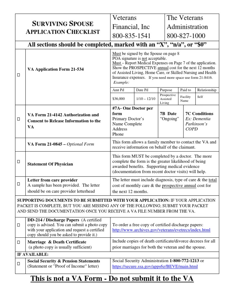Surviving Spouse Checklist | PDF | United States Department Of Veterans ...