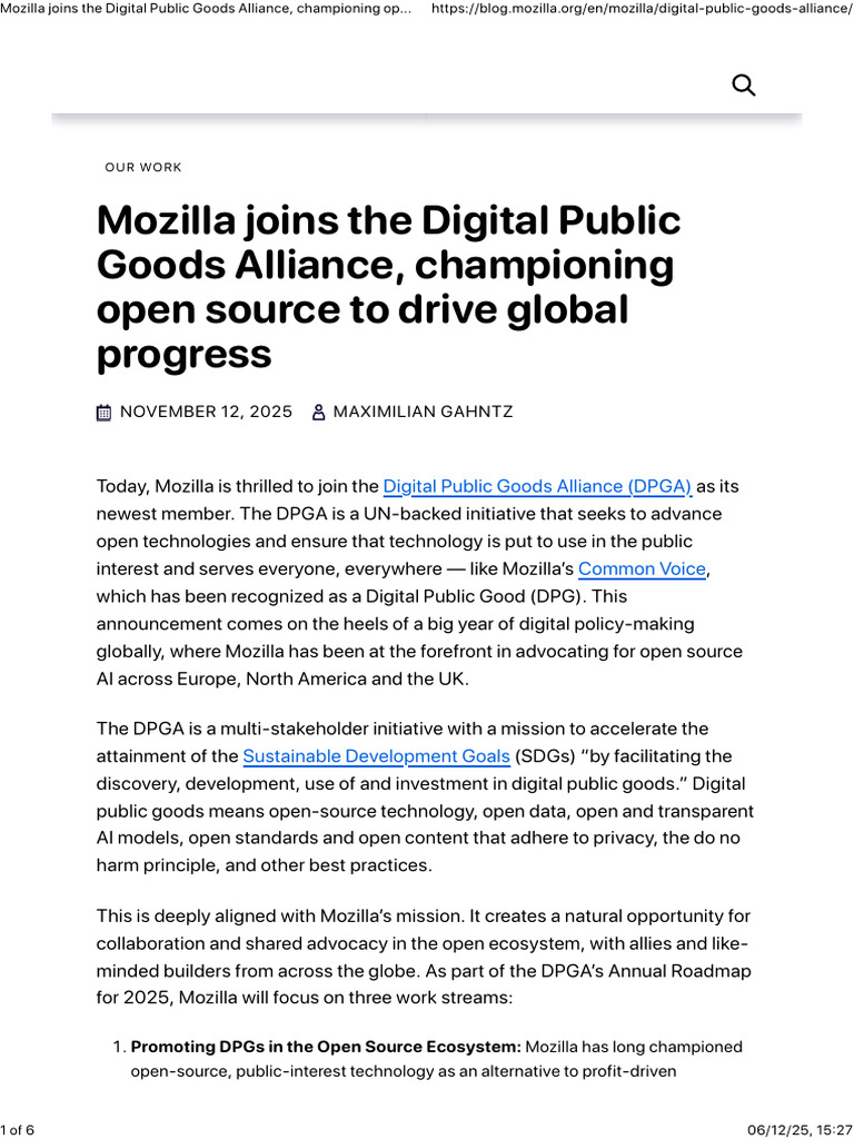 Mozilla Joins The Digital Public Goods Alliance, Championing Open ...