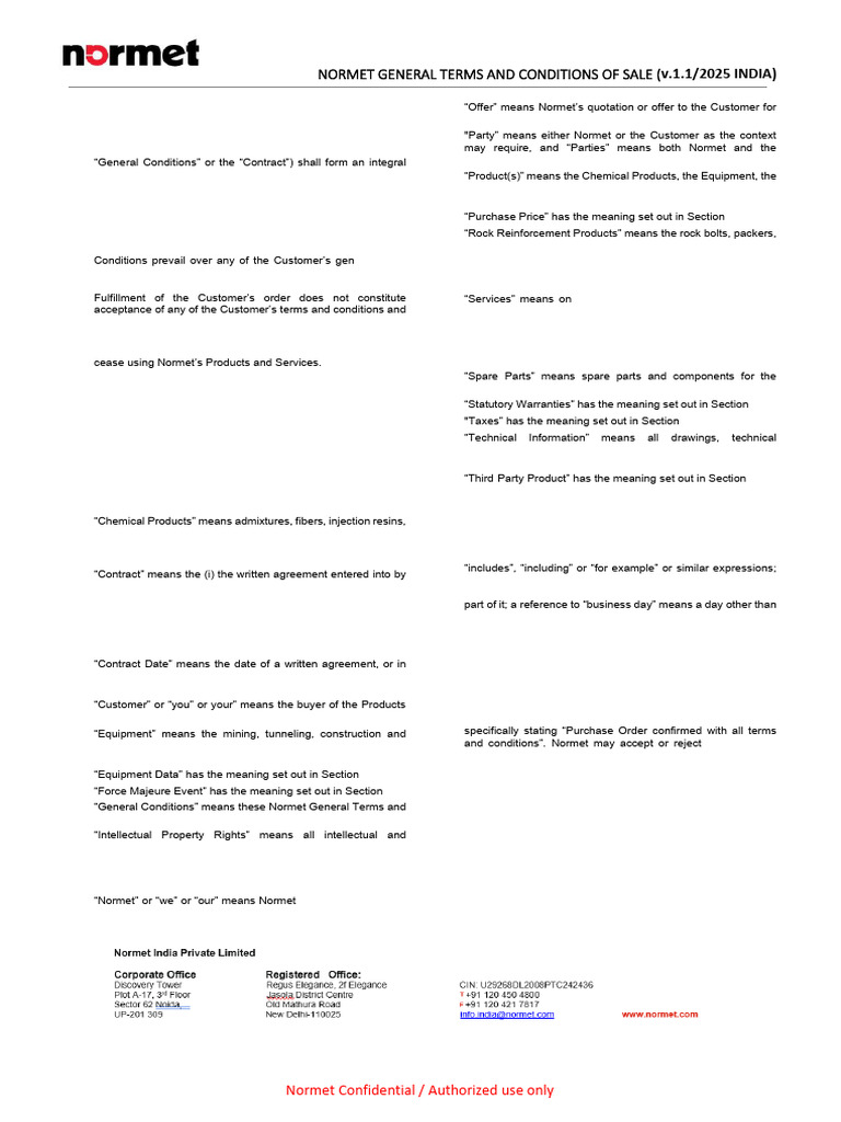 Normet Sales General Terms and Conditions v1.1 - 2025 - EN - SA INDIA ...
