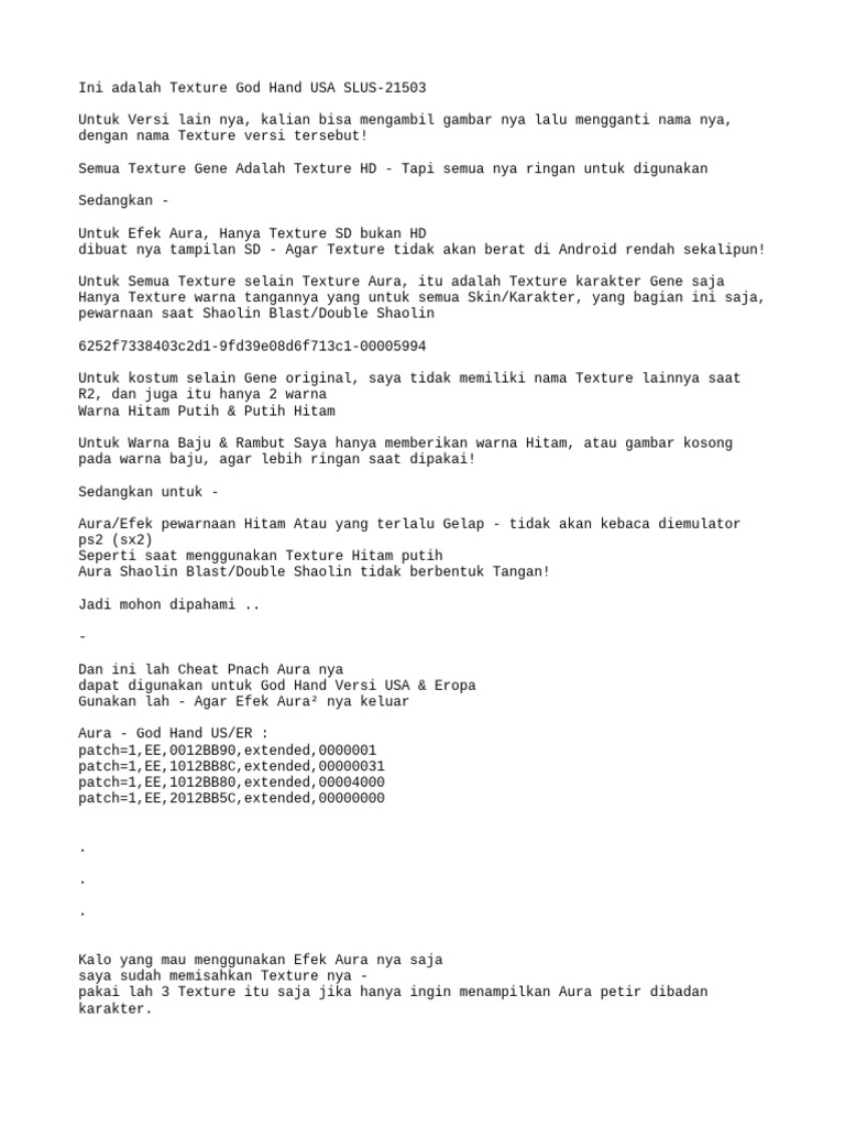 Texture HD dan Cheat God Hand USA | PDF