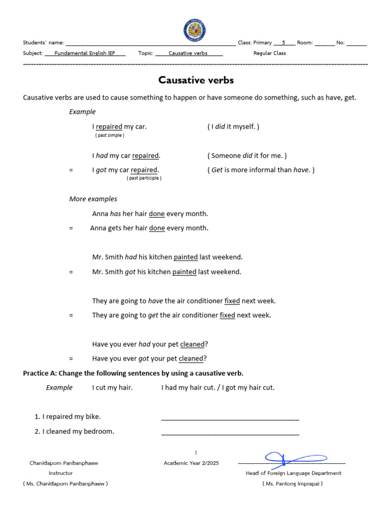 Causative Verbs in English Grammar | PDF | Verb | Grammar