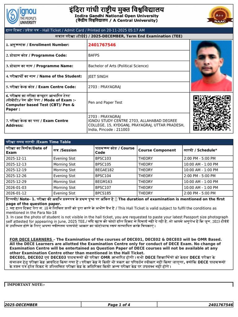 Admit Card 2401767546 | PDF