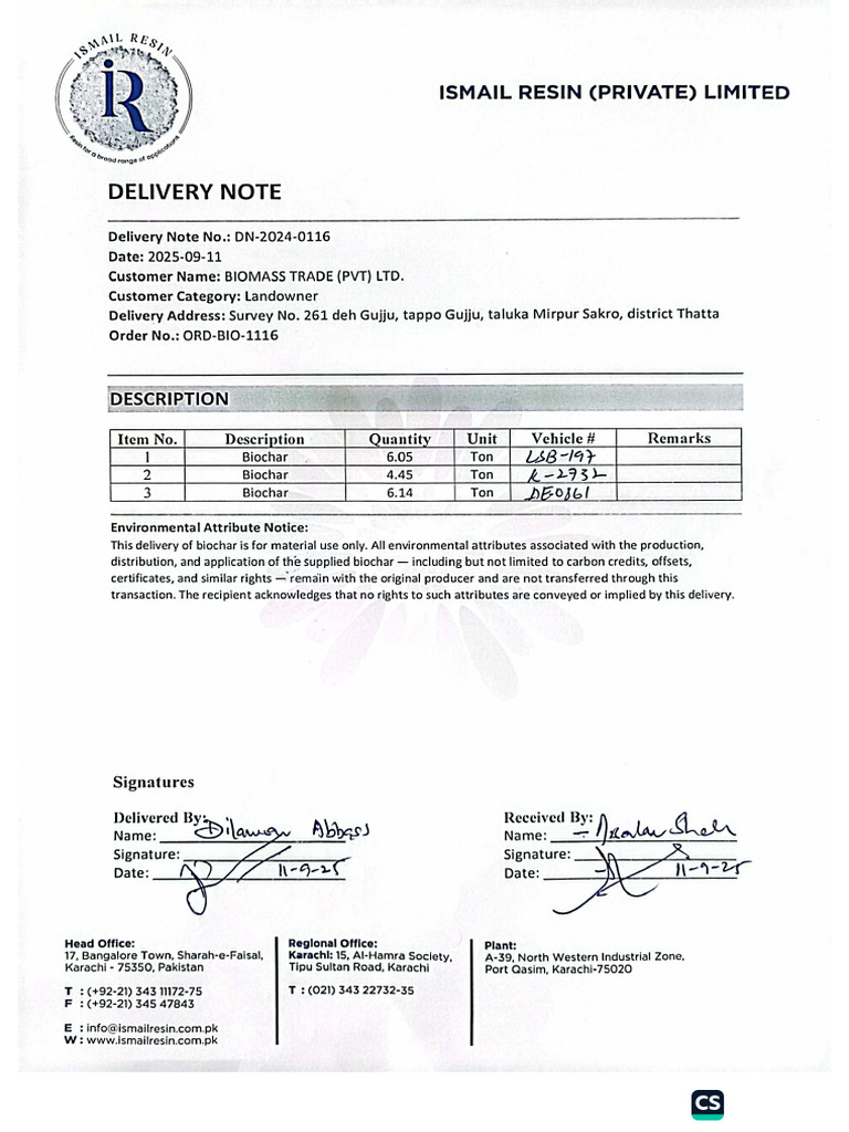 Ismail Industries Delivery Note 2-1-5 | PDF