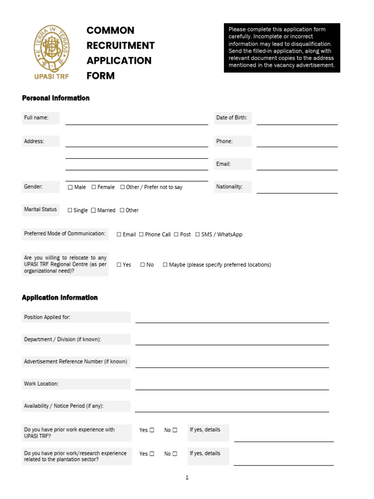 Common Recruitment Application Form | PDF