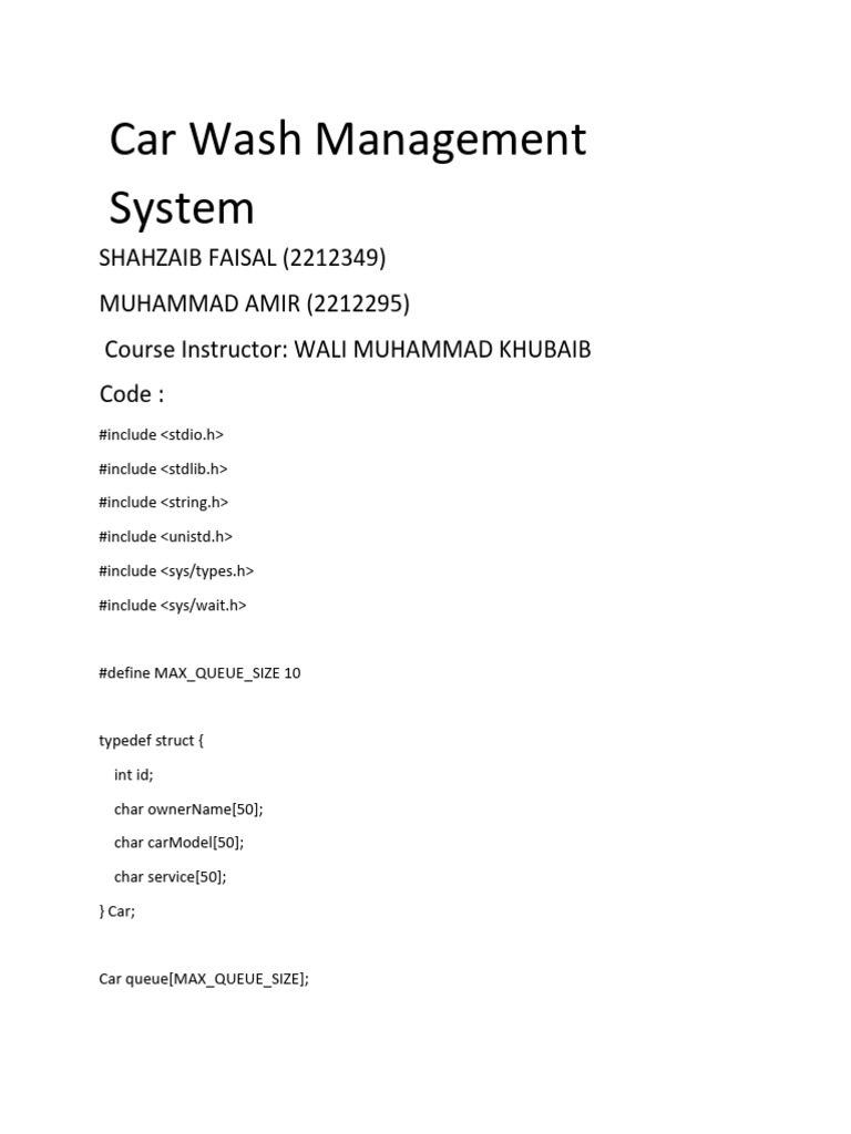 Car Wash Management System | PDF | Queue (Abstract Data Type ...