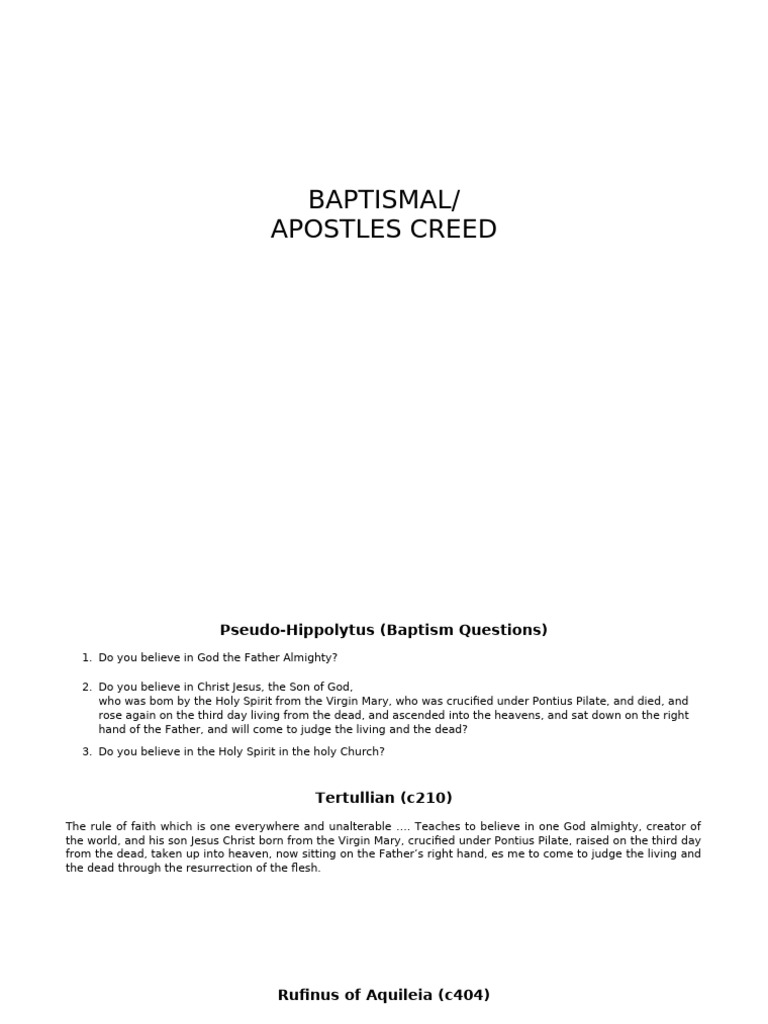 Creeds Handout | PDF | God The Father | God In Christianity